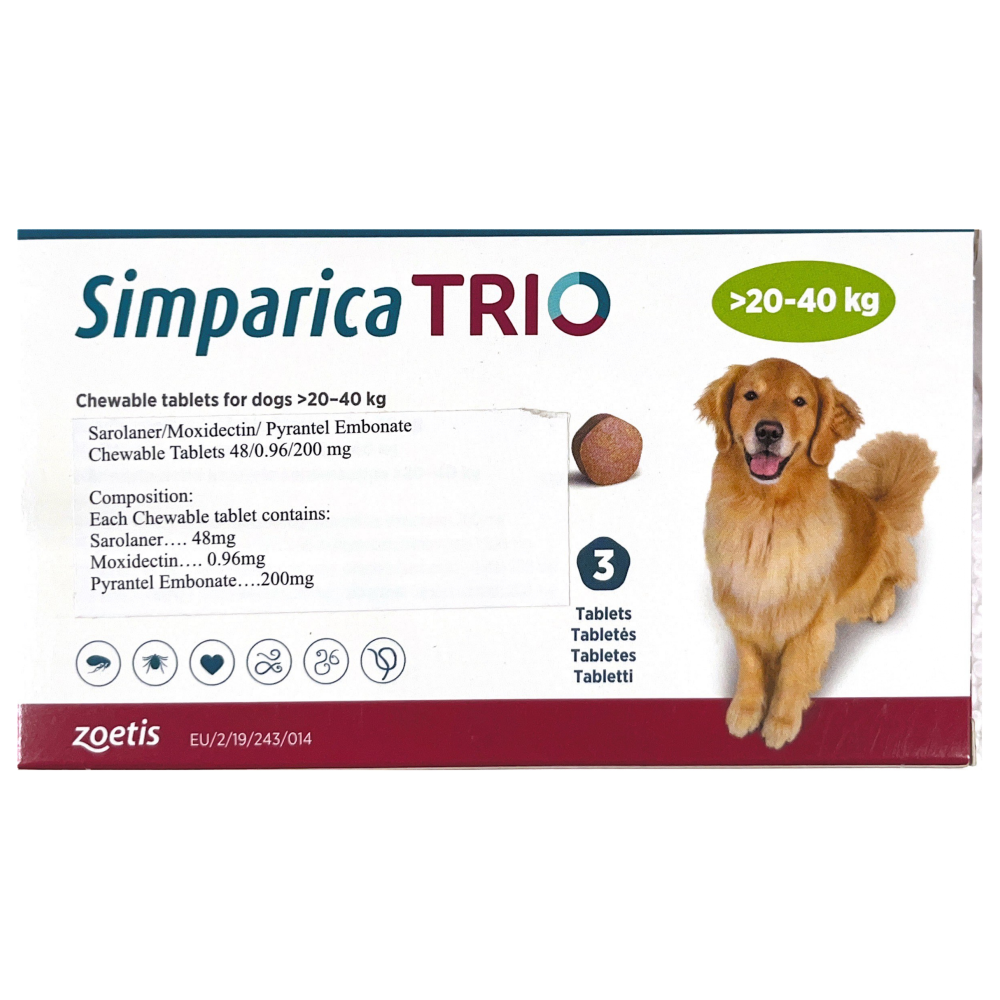 Zoetis Simparica Trio Tick and Flea Control Tablet for Dogs (pack of 3 – Paw Store